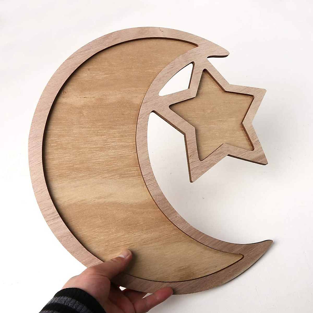 Zripool Wooden Rustic Crescent Moon Srar Eid Ramadan Party Food Serving Tableware Dessert Pastry Tray Display Holder Decor