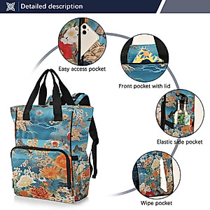 xigua Japanese Flowers Diaper Bag Backpack Multi Function Baby Changing Bags Waterproof Large Capacity Travel Back Pack for Mom Dad