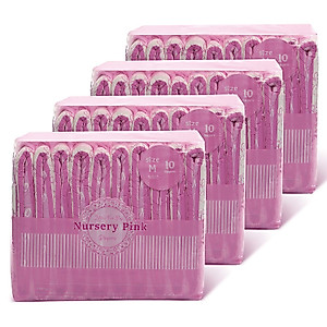 Littleforbig Adult Printed Diaper 40 Pieces (4 Packs) - Nursery Pink (Medium 28"-38")