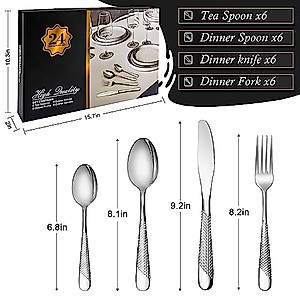 24-Piece Silverware Set Stainless Steel Cutlery Flatware Set with Premium Gift Box Service for 6, Modern & Classic Design Utensil Sets Includes Spoons, Forks & Knives, Dishwasher Safe