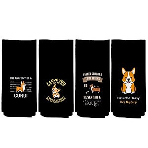 NEGIGA Cute Cartoon Corgi Dish Cloths Towels 24x16 Inch Set of 4,Funny Corgi Stuff Decor Decorative Dish Hand Towels for Dorm Kitchen,Corgi Lover Gifts for Women,Housewarming Gifts