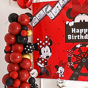 Red Mini Mouse Birthday Party Decorations, Minnie Themed Party Supplies Set for Girls with Balloons Garland kit, Mini Mouse Photography Backdrop 7x5, Mini Mouse Foil Balloon
