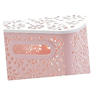 FELTECHELECTR Stackable Plastic Storage Bins with Lid Small Hollow Out Design Retro Pattern Storage Baskets for Organizing Clothes Cosmetics Toys Papers Color