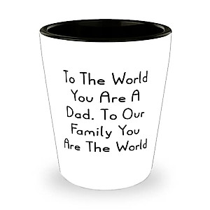 To The World You Are A Dad. To Our Family You Are The World Shot Glass, Papa Present From Son, Unique Ceramic Cup For Dad