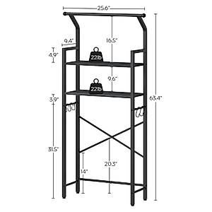 YATINEY Over The Toilet Storage, 2-Tier Bathroom Organizer Shelves with Hooks, Multifunctional Vertical The Toilet Shelf Storage Rack for Bathroom, Black TR01BB