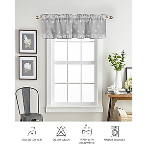 Jacekidy Christmas Snowflakes Valances for Window, Short Kitchen Curtains Valances Rod Pocket Window Valance Curtains for Living Room Bathroom Bedroom Cafe Seasonal Winter Xmas Grey Backdrop 54"x18"