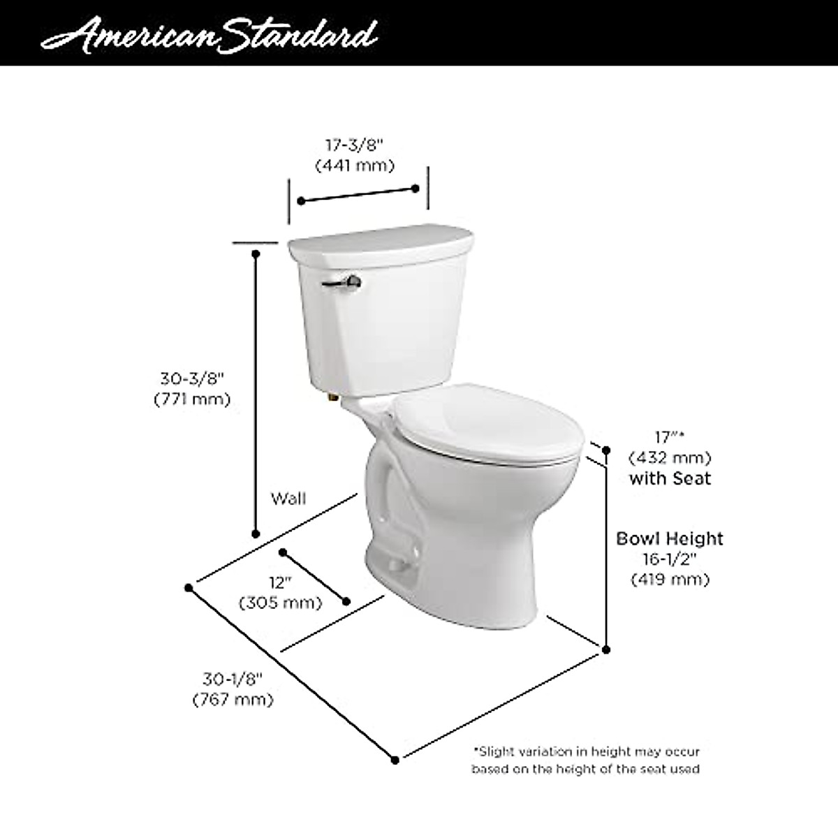 American Standard 215AA004.020 Cadet PRO Right Height Elongated 1.6 gpf 2-Piece Toilet, White