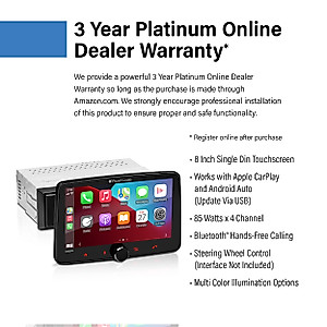 Planet Audio P80CPAC Car Stereo System, Apple CarPlay, Android Auto - Single Din, 8 Inch Touchscreen, Bluetooth Audio and Calling Head Unit, AM/FM Radio Receiver, No CD Player, USB, Hook to Amplifier