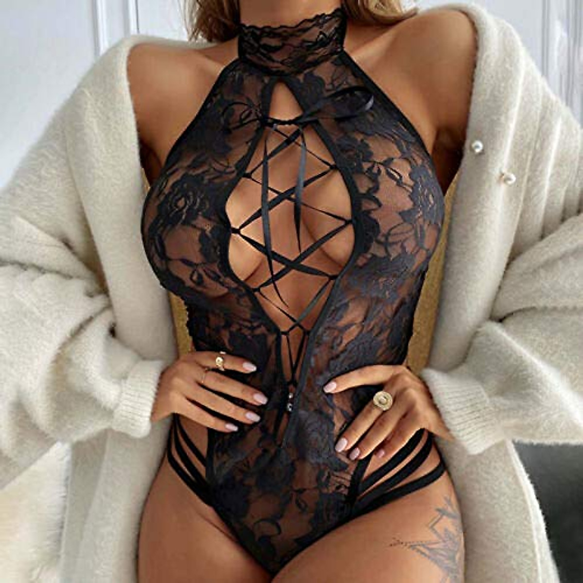 Women's Sleepwear Women's Exotic Lingerie Sets Sexy Bra and Panty Sets Babydoll Lingerie for Women Lingerie for Women Plus Size Womens Sleepwear Black lace Bodysuit Lingerie Bodysuit