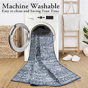 Lahome Oriental Washable Rugs 8x10, Blue 8x10 Area Rugs for Living Room Soft Ultra-Thin Washable Rug, Traditional Bedroom Rug Non Shedding Dining Room Rug for Under Table Office(8x10ft,Blue)