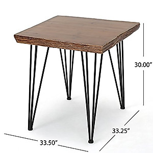 Christopher Knight Home Chana Industrial Faux Live Edge Square Dining Table, Natural / Black