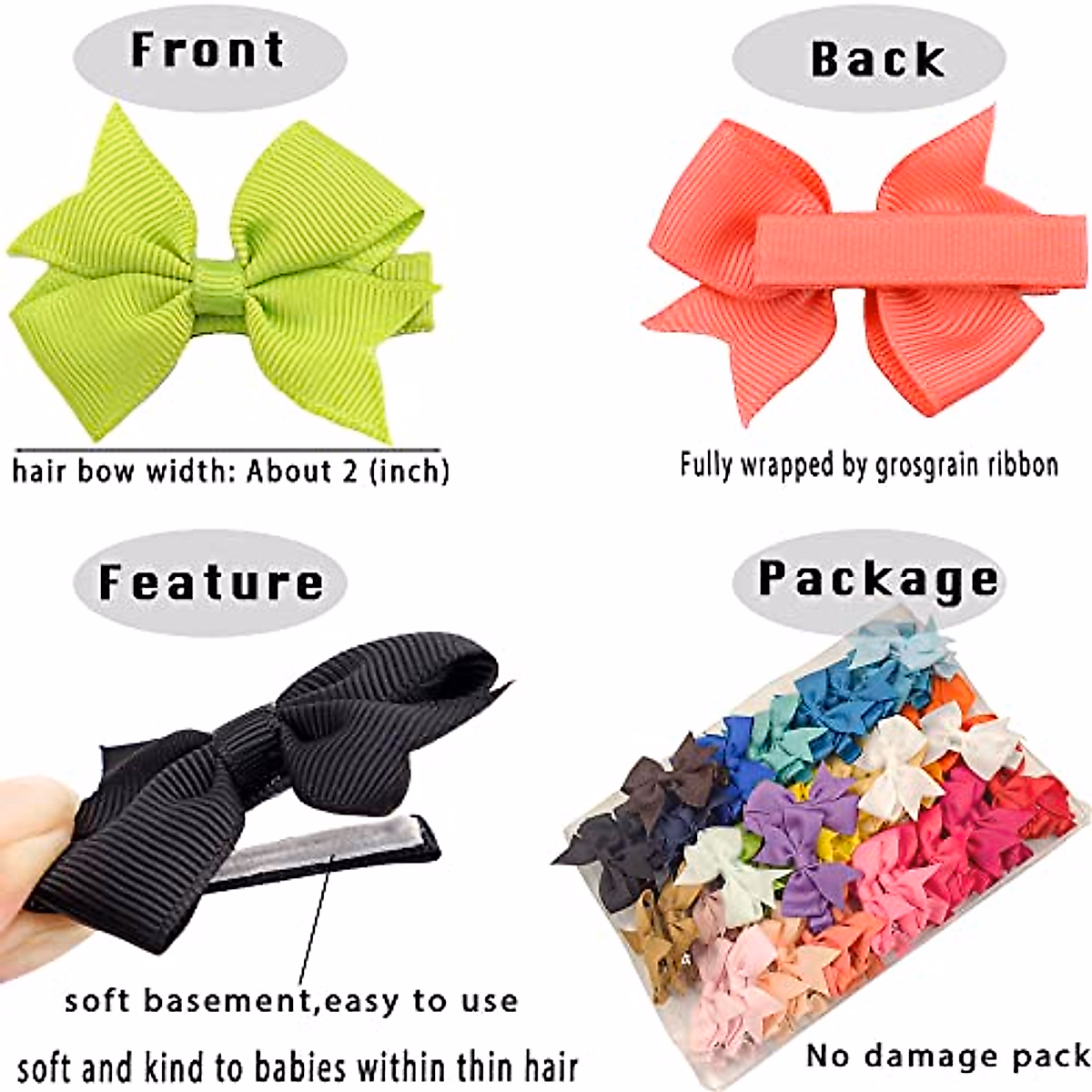 CELLOT Baby Hair Clips 50Pcs Tiny 2" Hair Bows Fully Covered Barrettes Clips for Baby Girls Infants and Toddlers,25 Colors in Pairs