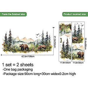 RAINBOW WSK Large Jungle Animals Wall Decals Forest Tree Wall Decal Peel and Stick Woodland Bear Fox Deer Wall Stickers Giant Mountain Wall Art for Bedroom Nursery Room FX-C432