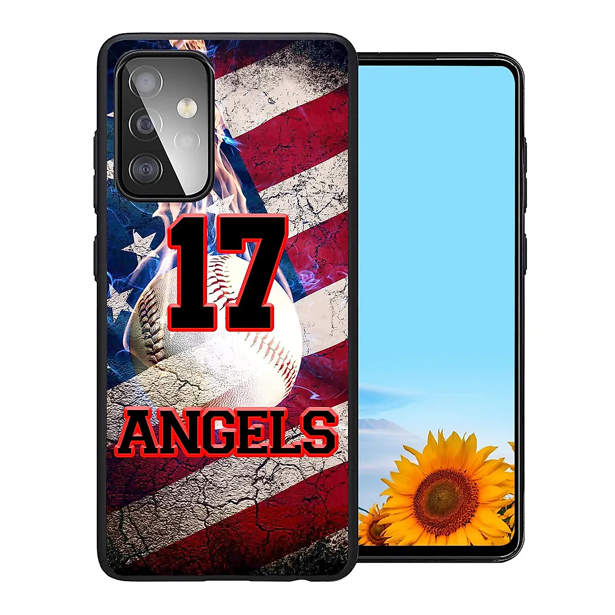 Personalized Name Number Custom Baseball vs America Flag Phone case for Samsung Galaxy A15/A25/A14/A54/A53 5G/A03S/ A02S /A10E /A10/ A12/ A13/ A32/ A33/ A42/ A50 /A51/ A52/ A71 4G 5G (RED)