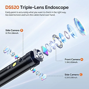 DEPSTECH Triple Lens Borescope Inspection Camera, 5"IPS Screen Endoscope Camera with Lights,1080P Sewer Camera and 180°Flip Button, 16.5ft IP67 Cable, Ease of Use, Tool for Wall, Automotive, Plumbing