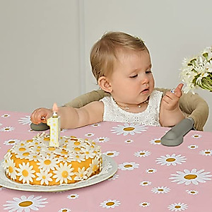 Flutesan Pink Daisy Plastic Tablecloth Disposable Boho Party Decorations 86.6 x 51.2 Inch Rectangle Table Covers for Party Weddings Birthday (2 Pieces)