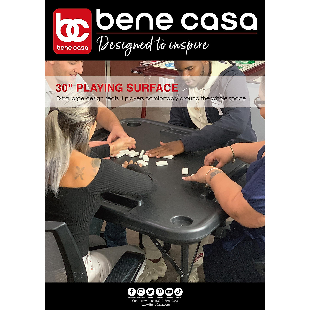 Bene Casa Black Domino Table, Premium Domino and Game Table/Professional-Grade Gaming Table, 38”x38” Table. Mesa de Domino Professional, Color Negro.