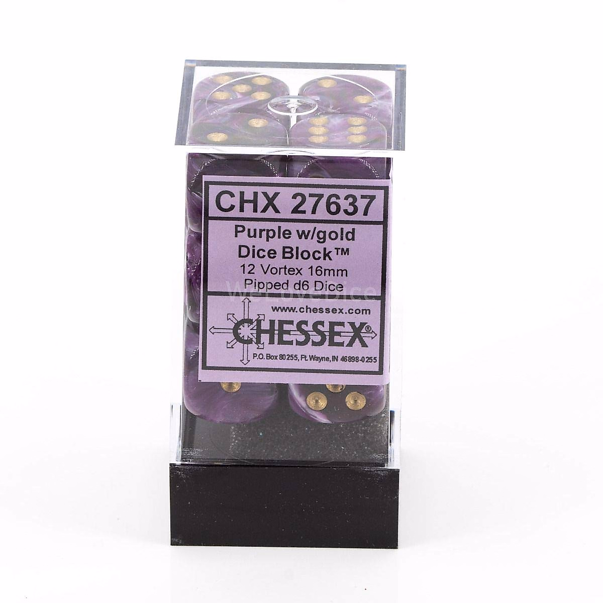 DND Dice Set-Chessex D&D Dice-16mm Vortex Purple and Gold Plastic Polyhedral Dice Set-Dungeons and Dragons Dice Includes 12 Dice – D6