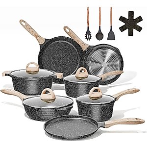 JEETEE Pots and Pans Set Non Stick Induction Cookware Sets, 19 Pcs w/Frying Pan, Saucepan, Sauté Pan, Griddle Pan, PFOA Free