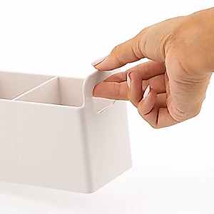 mDesign Divided Plastic Beauty Organizer Bin w/Handles for Bathroom Drawers, Vanity, or Countertops, Storage for Makeup Brushes, Palettes, Blush, Concealers - Lumiere Collection - 2 Pack, Cream/Beige