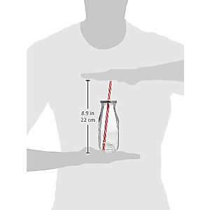 Estilo Glass Milk Bottle with Lid - Milk Glass - Reusable Glass Bottle for Dairy Milk With Straws & Metal Screw On Lids, 10.5 Ounce, Clear, Set of 6