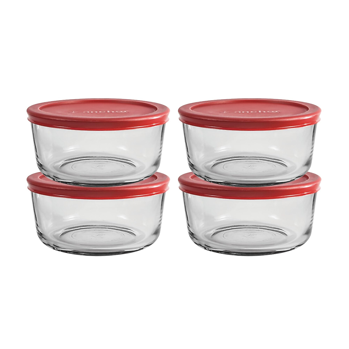 Anchor Hocking 8-Piece 4-Cup Round Clear glass Food Storage Containers with Red Plastic Lid, Set of 4 -