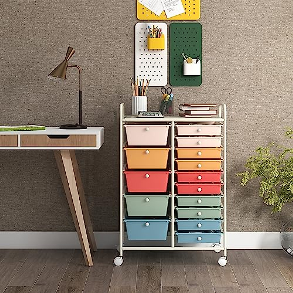 15 Drawer Rolling Storage Cart, Mobile Utility Cart with Lockable Wheels, Drawers, Multipurpose Organizer Cart for Home, Office, School, Mixed Color