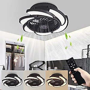 Ceiling Fan with Lights Remote Control Black, 18" Flush Mount Low Profile Fan, Modern Smart Ceiling Fan with Dimmable LED Light & 6 Speeds Reversible Blades Timing, Black Fan for Bedroom, Living Room