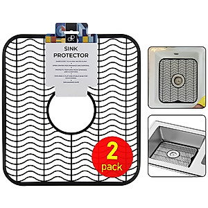 DecorRack 2 Black Sink Protectors for Kitchen Sink, 12" x 11" Dish Rack, Protect Sink from Stains, Damage, Scratches, Dishwasher Safe Sink Grid, Sink Mat, for Kitchen (2 Pack, Black)