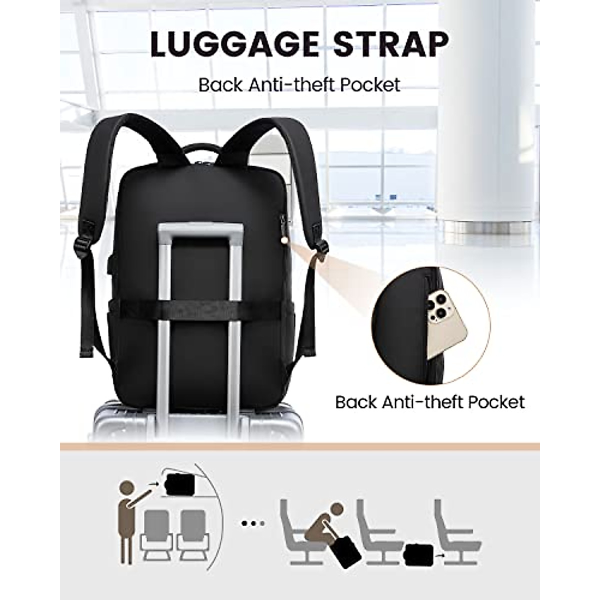 LOVEVOOK Laptop Backpack for Women & Men, Unisex 15.6 inch Waterproof Travel Backpack, Work Backpack Casual Daypack with USB Charging Port, Computer Backpack for Business Black