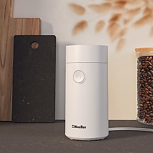 MuellerLiving Electric Coffee Grinder for Spice, Nut, Herbs and Coffee Beans, Sharp Blade, Stainless Steel - White