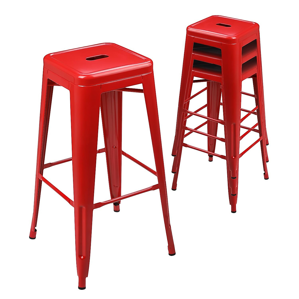 Magshion 30 Inch Barstools 4 Pack Counter Height Metal Bar Stools, Industrial Style Stackable Bartool Backless for Home Bar Counter Balcony Patio Dining Room, Red