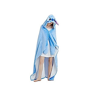 OGU' DEAL Stitch Wearable Throw Blanket Flannel Oversized Sharp Anime Cosplay Hooded Cloak Shawl Wrap Nap Quilt