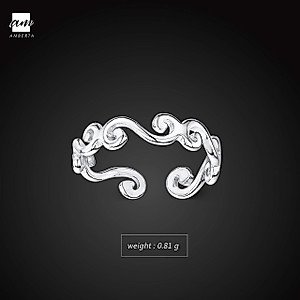 Amberta 925 Sterling Silver - Toe and Midi Ring for Women - Adjustable Fit - Wave Design - Internal Diameter 14 mm - Size 3