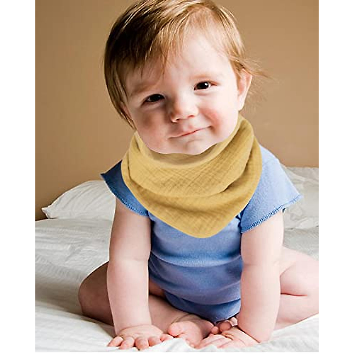 Muslin Bandana Bibs, Soft Absorbent 2 Layers Drool Bibs with Adjustable Snap Closure, Multi-Use Scarf Bibs for Heavy Droolers Baby Girls Boys Unisex Newborns Infants Toddlers (8 Solid color)