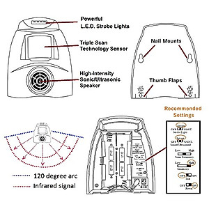 Cleanrth TSBR620 Super Advanced Sonic/Ultrasonic Bird Repeller w/Triple Scan Technology
