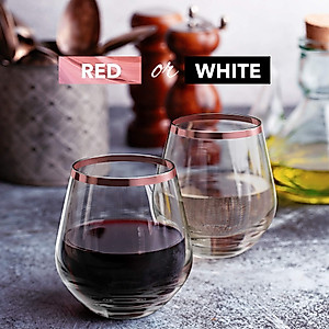 Phnx Phyr Hand Blown Crystal Rose Gold Wine Glasses set 4 - Stemless wine glass set - Stemless wine glasses - Red wine glasses set of 4 - Large white wine glass - Wedding - Gift packaging