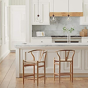 Amazon Brand – Stone & Beam Wishbone Counter-Height Barstool, 35.5"H, Rubberwood, Natural / Natural