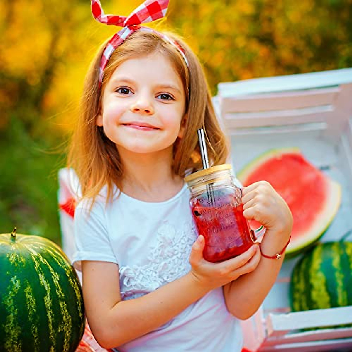 16 oz Jar Glass Mugs Cups with Handle Bamboo Lids Straws and Brush Set 3 Regular Mouth Jar Cups Juices Drinking Glasses Bottles 3 Bamboo Lids 3 Straws 1 Cleaning Brush Reusable Set Gift