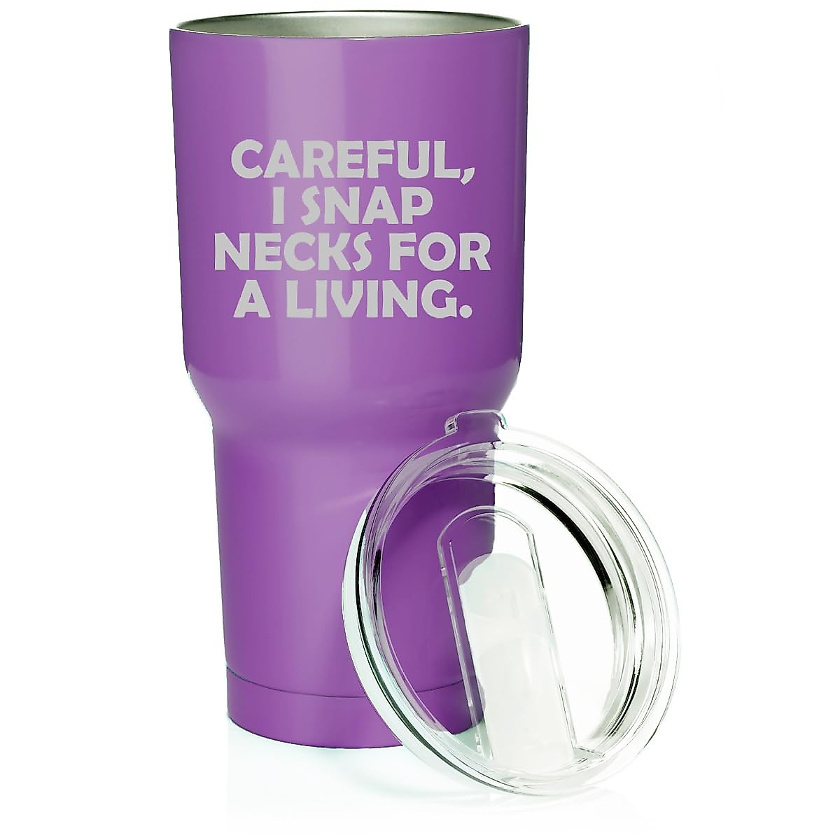 Smooth Body Tumbler Stainless Steel Vacuum Insulated Travel Mug Cup Gift Careful I Snap Necks For A Living Chiropractor Funny (30 oz, Purple)