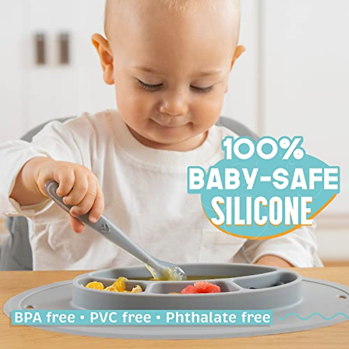 Upward Baby Suction Plates & Bowls for Baby -Toddler Essentials Silicone Baby Plate & Bowl with 2 Baby Spoons Self Feeding 6 Months - Kids Plates Baby Utensils & Baby Feeding Supplies BPA Free