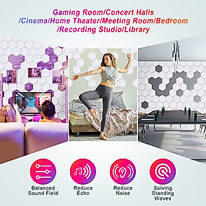 48 Pcs Hexagon Acoustic Panels 12 x 10 x 0.4 Inches High Density Wall Panels Sound Proof Panels Sound Absorbing Panels Sound Proof Padding for Recording Office Home Studio(White)