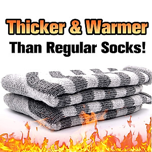 Busy Socks Winter Warm Thermal Socks for Men Women Extra Thick Insulated Heated Crew Boot Socks for Extreme Cold Weather, Large, 1 Pair Light Grey Striped