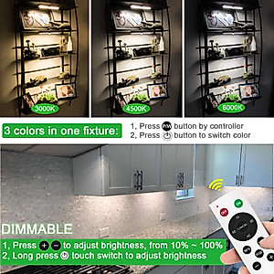 SZOKLED Under Cabinet Lights Battery Operated, Remote Control Closet Light 20-LED, Wireless Counter Lighting, Stick on Touch Night Light for Kitchen Hallway Stairs, Timing & Dimmable, 4 Pack