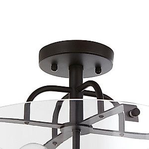 3-Light Bronze Semi-Flush Mount with Clear Glass Shade