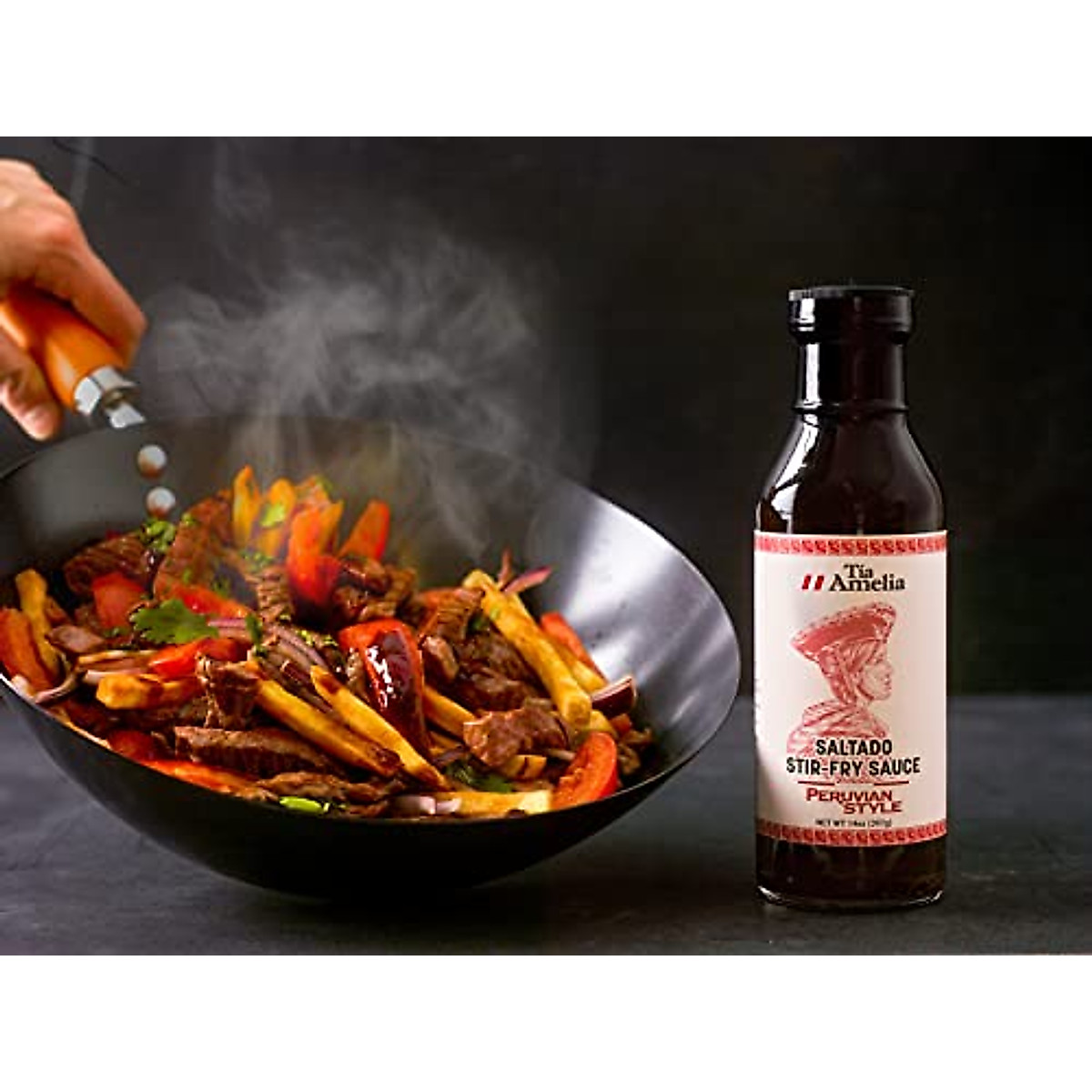 Tia Amelia Lomo Saltado Stir-Fry Sauce - Gluten-Free Peruvian Chinese Fusion Sauce for Steak, Chicken, Seafood, and Vegetables - Marinade and Sauce Perfect for Dressings, and Gourmet Cooking (14oz)