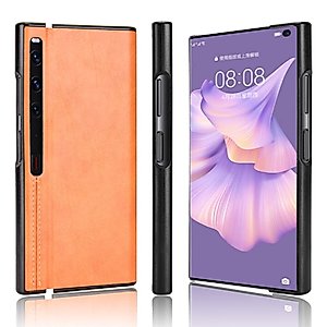 Kukoufey Case for Huawei Mate Xs 2, Retro PU Leather Ultra Slim Shockproof Case, Yellow