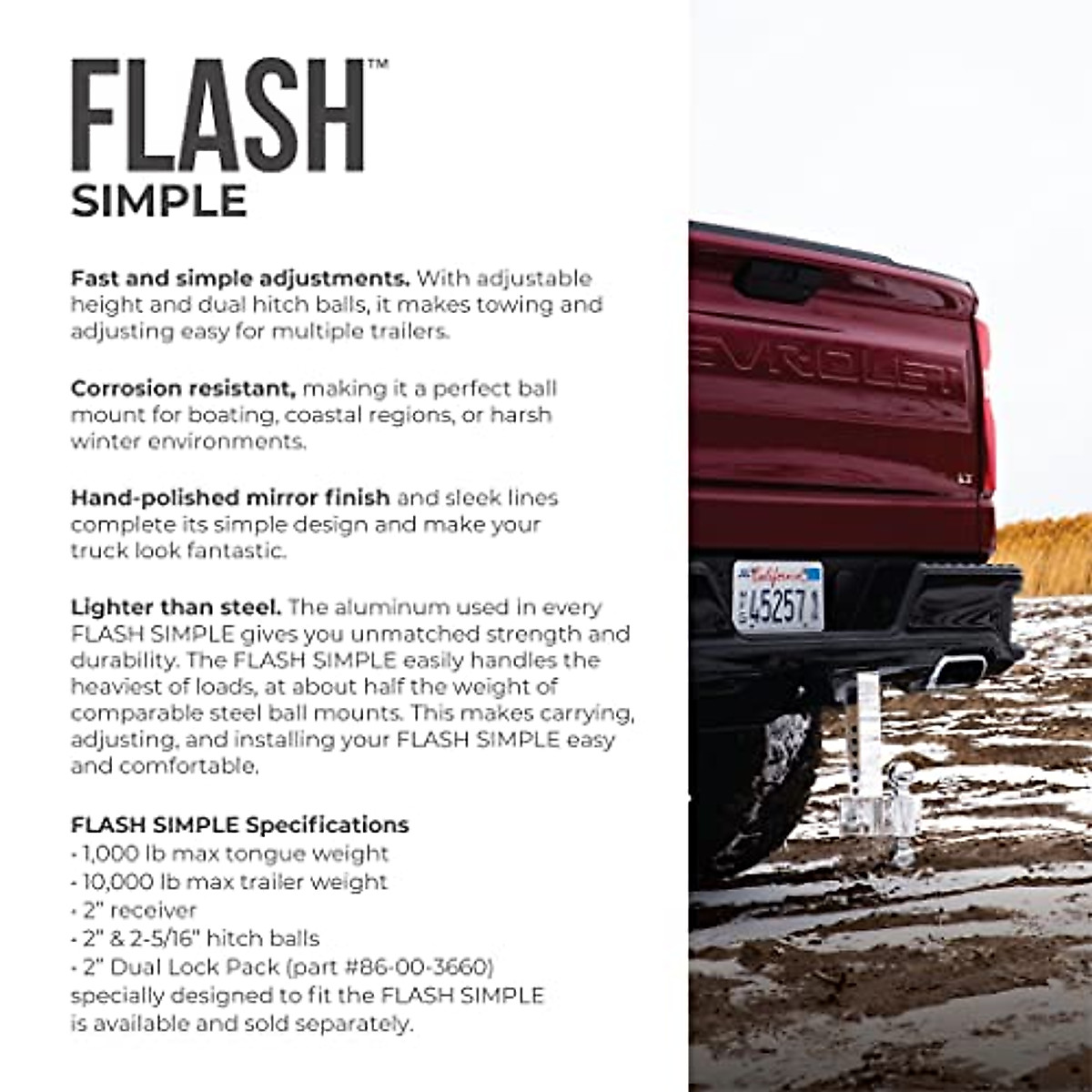 Fastway Flash 42-00-2625 E Series HD Adjustable Aluminum Ball Mount with 6 Inch Drop, 2.5 Inch Shank, and Chrome Plated Balls