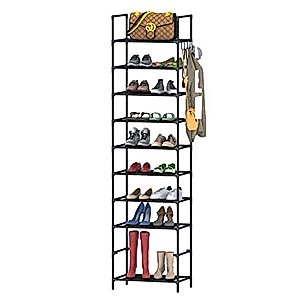 MCMACROS 10 Tiers Tall Free Standing Shoe Racks,Narrow Shoe Shelf Storage 20-24 Pairs Shoes, DIY assembly shoe rack layers,Space-Saving for Closet,Entryway,Anywhere.Black.