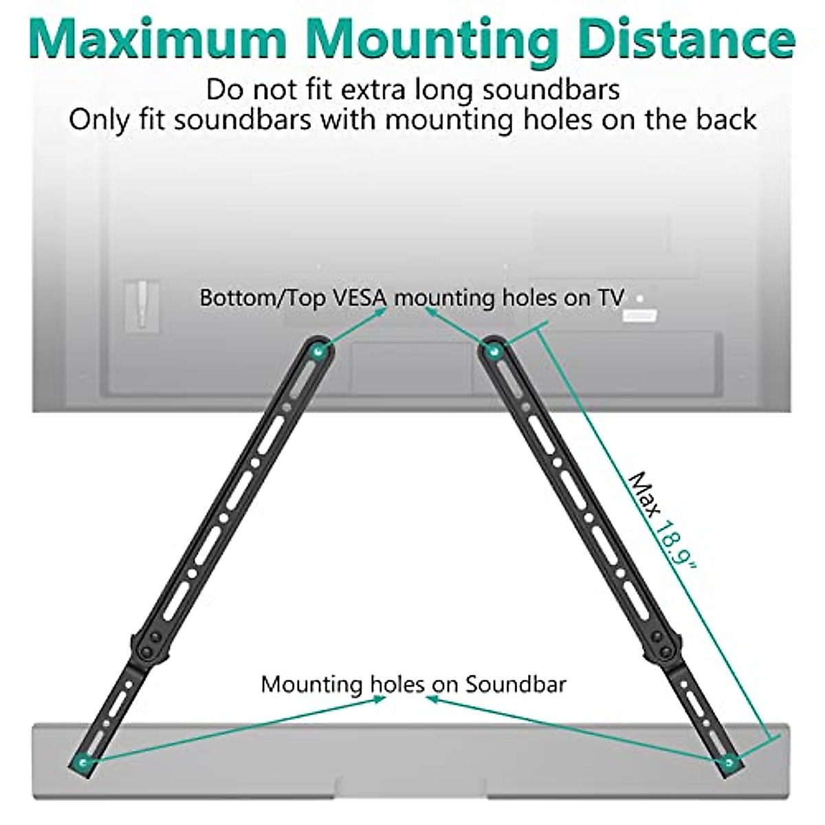 WALI Sound Bar Mount Bracket, for Mounting Above or Under TV, with Adjustable 3 Angled Extension Arm, Fits Most 23 to 65 Inch TVs, up to 33 lbs (SBR202)